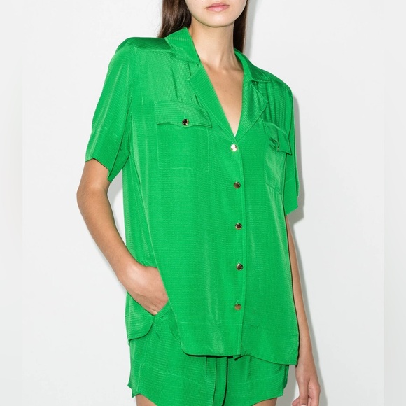 Ganni | Tops | Ganni Sustainable Short Sleeve Button Down Kelly Green ...
